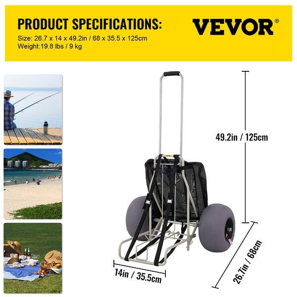 VEVOR Heavy Duty Beach Carts with TPU Balloon Wheels 165LBS Loading ...