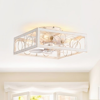 15.7 Inch 7-Blade Square Flush Mount Low Profile Ceiling Fan with ...