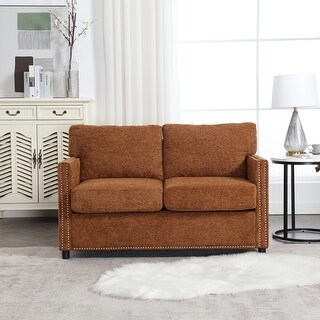 Modern Chenille Fabric Loveseat, Upholstered Loveseat Sofa, Brown - Bed ...