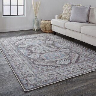 2' X 3' Gray Taupe And Blue Floral Area Rug - 3'6" - Bed Bath & Beyond ...