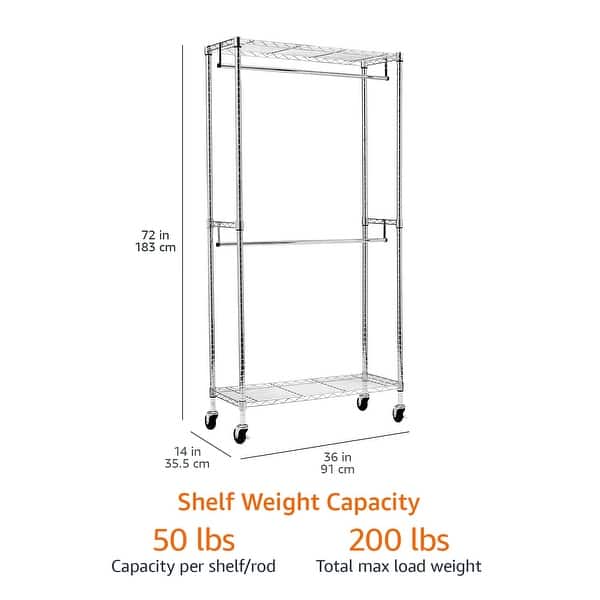 Adjustable, Double Hanging Rod Garment Rolling Closet Organizer Rack ...