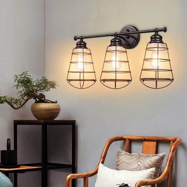 3-Light Industrial Sconces Wall Lighting Fixture Vintage Cage Wall ...