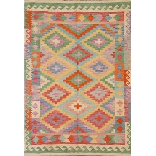 Multi-Color Geometric Kilim Oriental Area Rug Flat-weave Wool Carpet ...