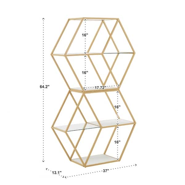 Rae Hexagon Wood and Glass 4-Shelf Modular Bookcase by iNSPIRE Q Bold ...