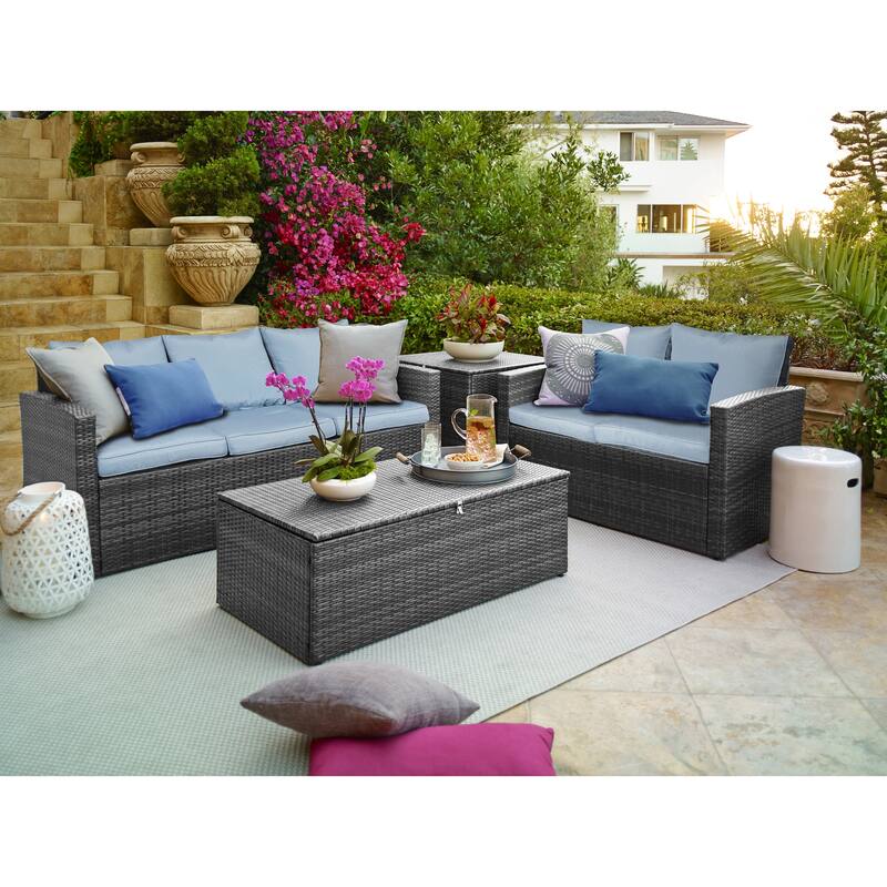 Rio Grey 4-piece All-weather Wicker Storage Conversation Set ...