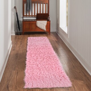 Linon Flokati Heavy Pastel Pink Rug (2' x 8') - 2' x 8' - On Sale - Bed ...