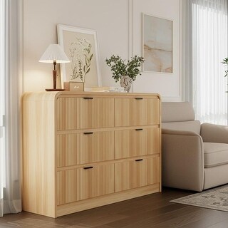 Modern 6-Drawer Chest, Rounded Edges, Natural Wood Finish Dresser - Bed ...