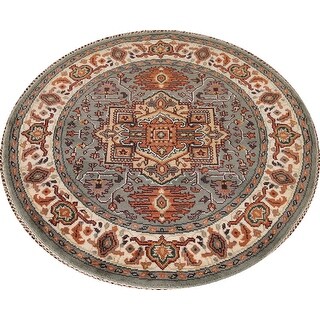 Green Heriz Serapi Round Area Rug Hand-Knotted Wool Carpet - 5'0"x 5'0 ...