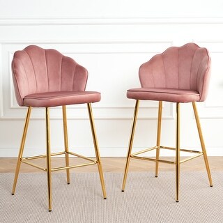 Set of 2 Shell Shape Velvet Bar Chair with Gold-plated Metal Legs - Bed ...