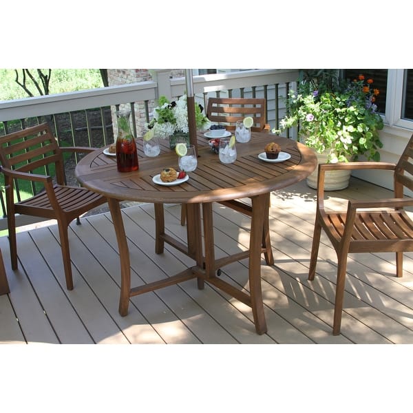Eilaf 5 pc. Eucalyptus Folding Dining Table and Stacking Chairs - On ...