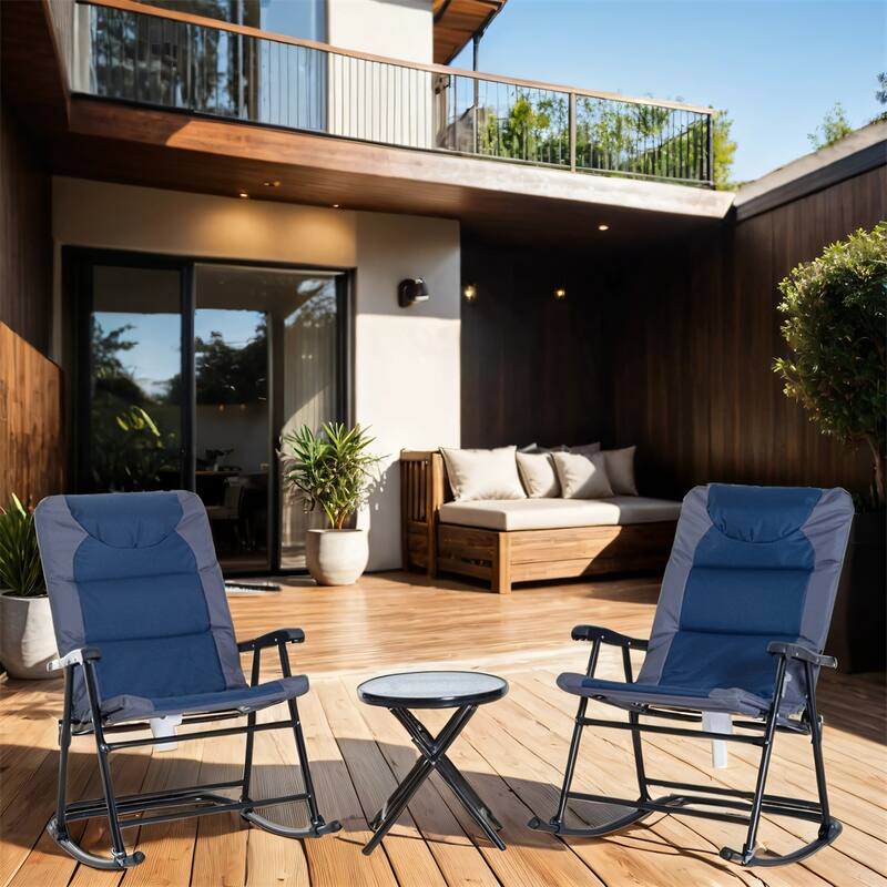 3 Piece Patio Folding Rocking Chairs Set with Glass Coffee Table ...