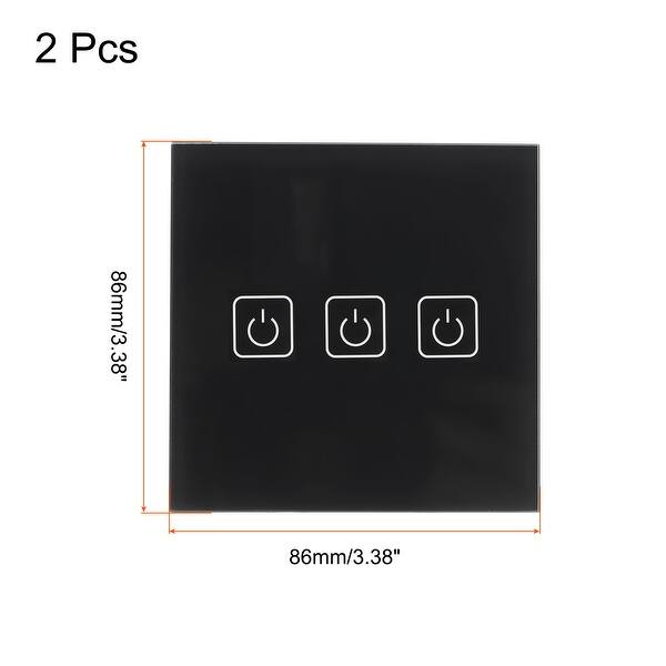 Touch Lamp Switch 3 Gang 1 Way Tempered Glass Panel Black Pack of 2 ...