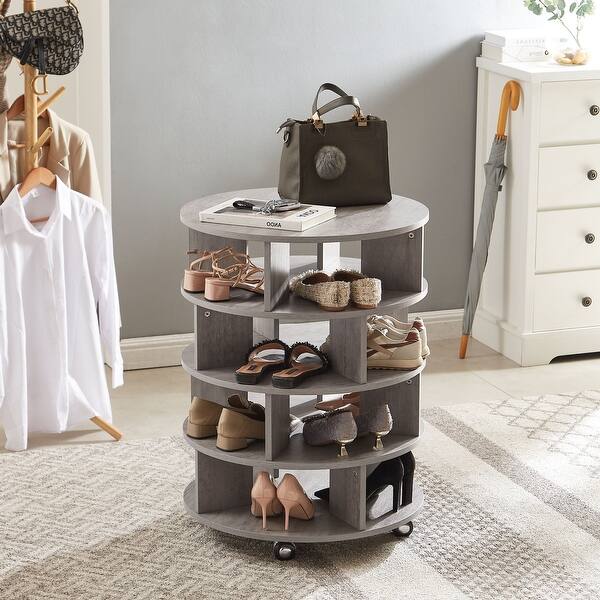 Round pushable wooden shoe cabinet on wheels for 16-20 pairs of shoes ...