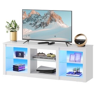 TV Stand for 65 Inch TV, Entertainment Center with Adjustable Glass ...