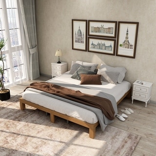King Natural Platform Bed Open Frame Low Profile Panel Bed, No Box ...