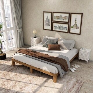Simply Elegant King Wood Platform Bed Open Frame Bed Design, Natural ...