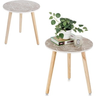 Small Round Side Table Set of 2, Boho End Tables with 3 Wood Legs for ...