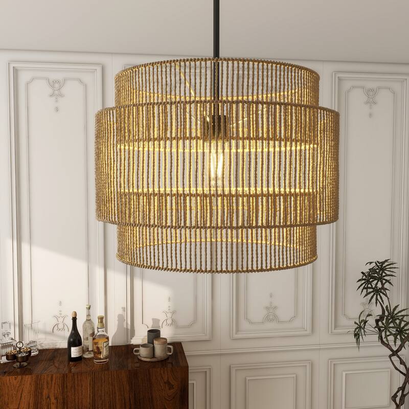 Boho Woven Chandelier Light Lantern Pendant Lamp - Bed Bath & Beyond ...
