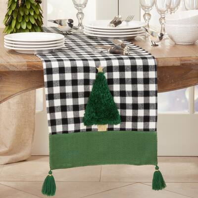 Buffalo Plaid Table Runner With Christmas Tree Design - Overstock ...