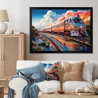 Designart "Rainbow Color Train 1950S II" Transportation Framed Wall Art ...