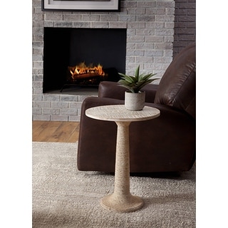 Abbott Solid Wood White Wash Round End Table with Jute Rope Wrapped ...