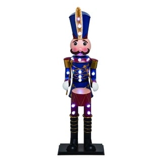 32" Blue and Black Christmas Light Up Nutcracker with Drum Decor - Bed ...