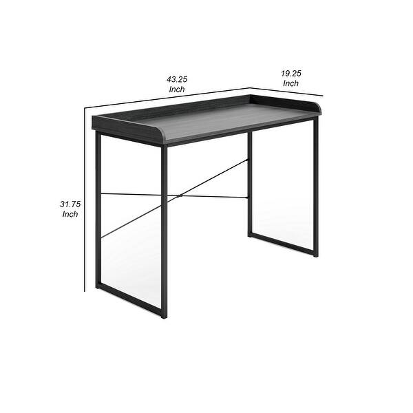43 Inch Modern Home Office Desk, Wood Top with Rails, Black Metal Frame ...