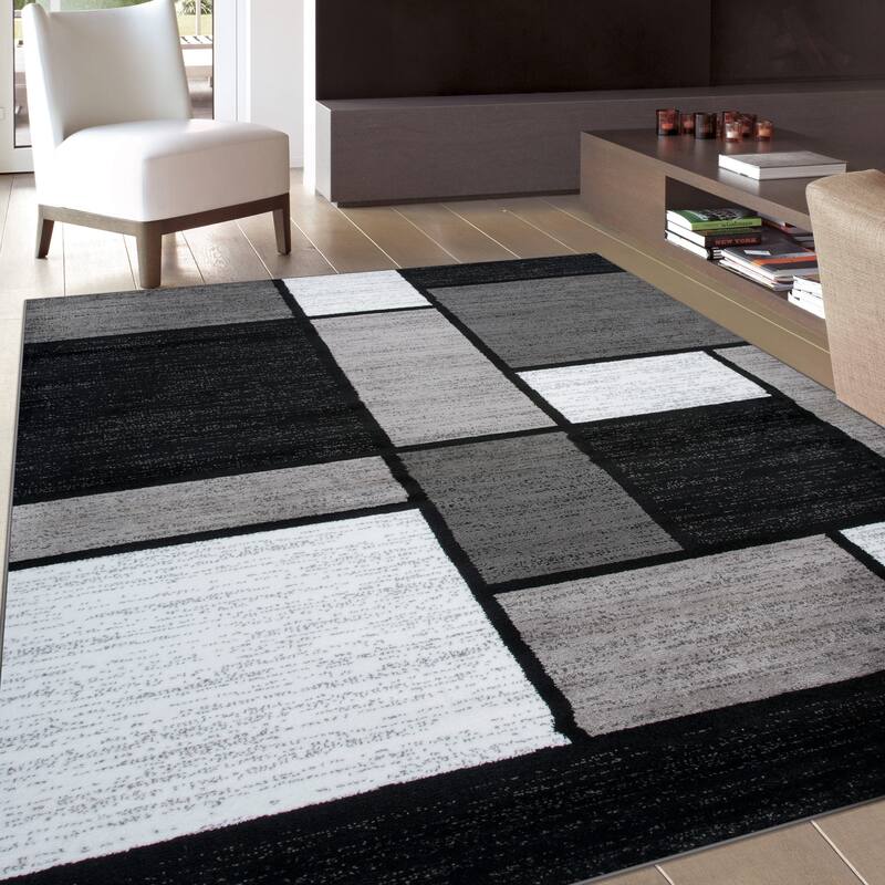 World Rug Gallery Contemporary Modern Boxed Color Block Area Rug - On ...