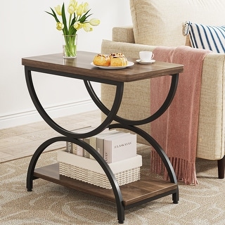 23-Inch Rectangular End Side Accent Table with 2-Tier and Stylish Metal ...