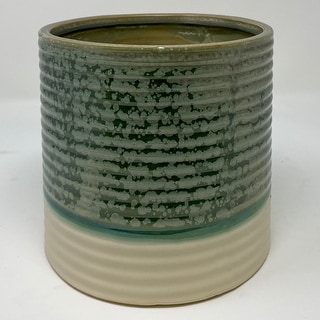 Green And Ivory Ripple Reactive Glaze Ceramic Planter - Bed Bath ...