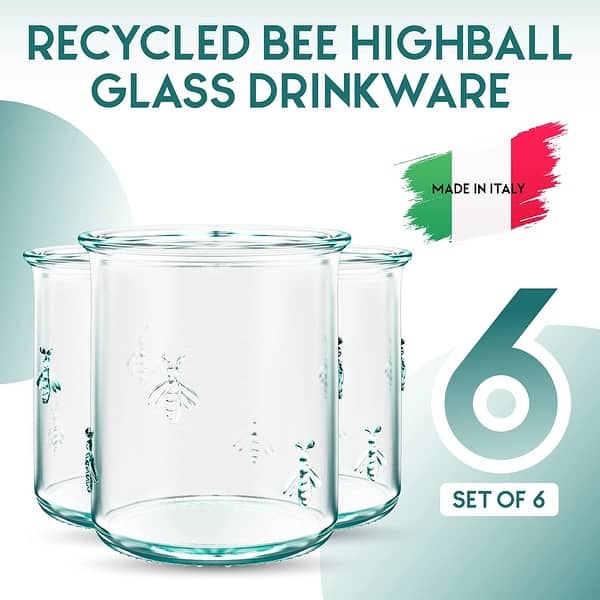 Amici Home Italian Recycled Green Regina DOF Glass Set of 6 - 12 Oz ...