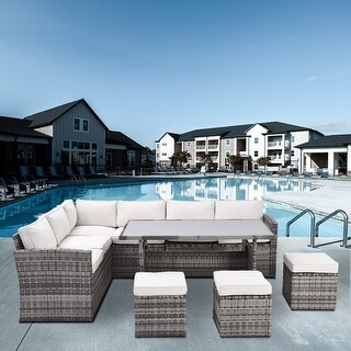 Versatile 7-Piece Outdoor Sectional Dining Set with Ottomans, All ...