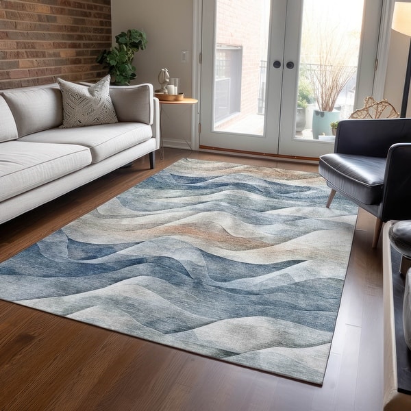 Machine Washable Indoor/ Outdoor Funky Waves Chantille Rug - Bed Bath ...