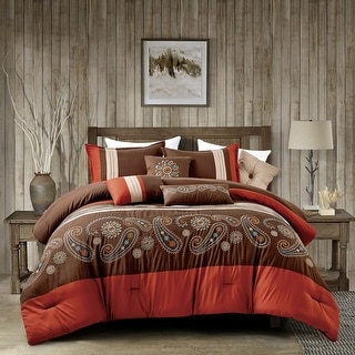 7 Piece Comforter Set Brown Red Paisley Bedding Set - On Sale - Bed ...