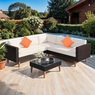 Artsy 4-pieces Outdoor Wicker Sofa Set with Colorful Pillows - Bed Bath ...