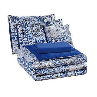 5 Pcs Reversible Microfiber Comforter Set in Full/Queen Size - Bed Bath ...