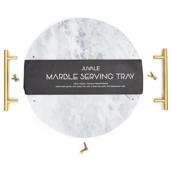 Juvale Round Marble Tray with Handles (11.8 x 10 x 0.4 in) - White ...