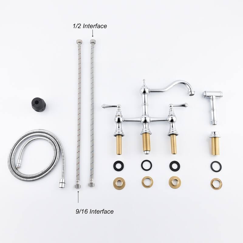 Chrome Dual Handles Kitchen Faucet With Pull-Out Side Spray in - 16.14 ...