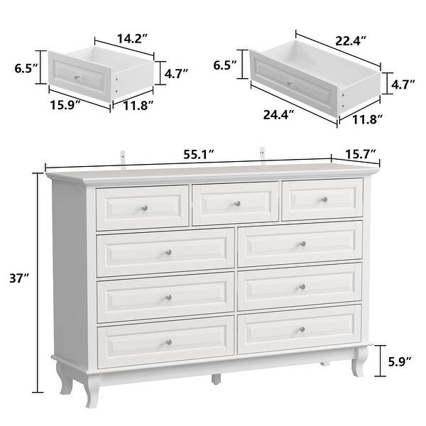 55.1"W 9-Drawer Dresser: Spacious and Sleek Design Chest Lacquer ...
