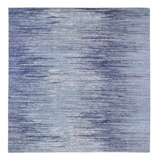 Shahbanu Rugs Pure Wool Horizontal Ombre Design Blue Oceanic Zero Pile ...