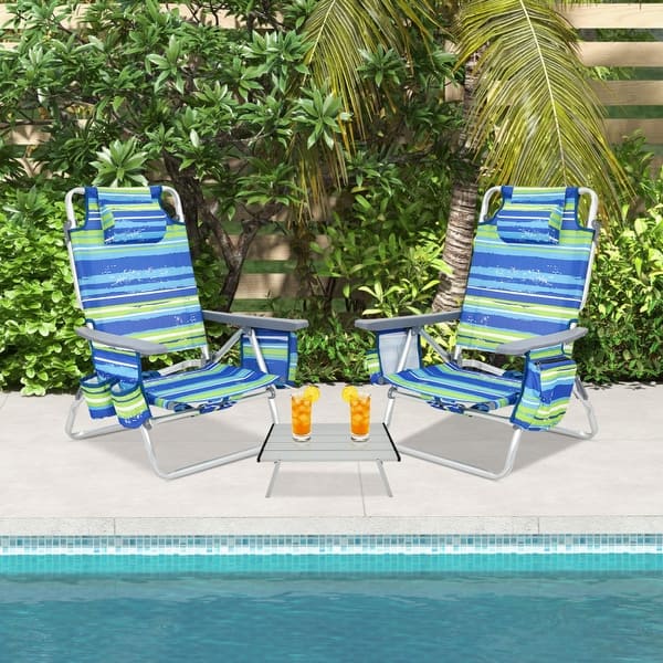 2 Packs 5-Position Outdoor Folding Backpack Beach Table Chair Reclining ...