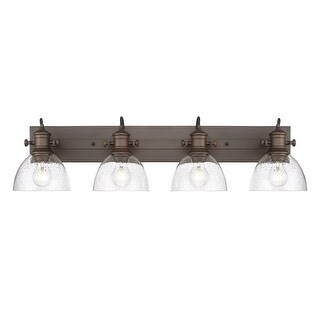 Hines 4-Light Vanity Light in Rubbed Bronze with Seeded Glass - Bed ...