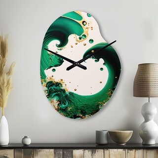 Emerald Green And Gold Abstract Waves I - Abstract Spirals Wall Clocks ...