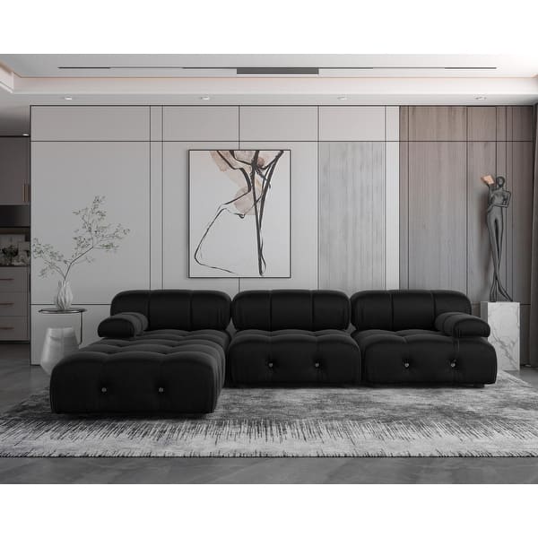 Black Modular Sectional Sofa Velvet Upholstered Sofa - On Sale - Bed ...