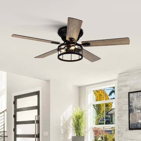52-inch Indoor Matte Black Industrial Ceiling Fan with Remote(5-blade ...