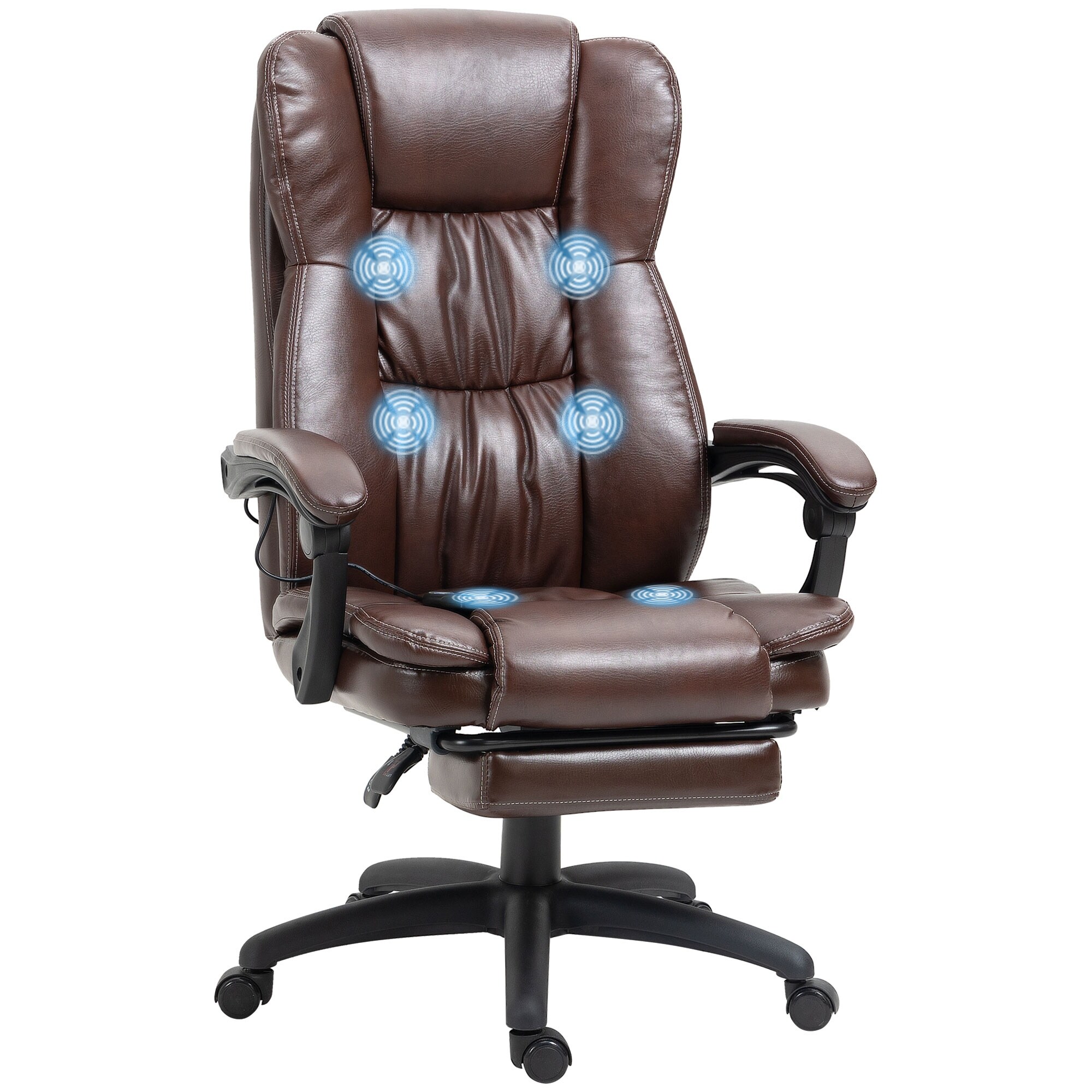 High Back Massage Office Chair with 6 Point Vibration 5 Modes Executive Chair PU Leather Swivel Chair with Reclining Back Brown