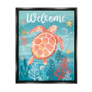 Stupell Welcome Underwater Turtle Scene Framed Floater Canvas Wall Art ...