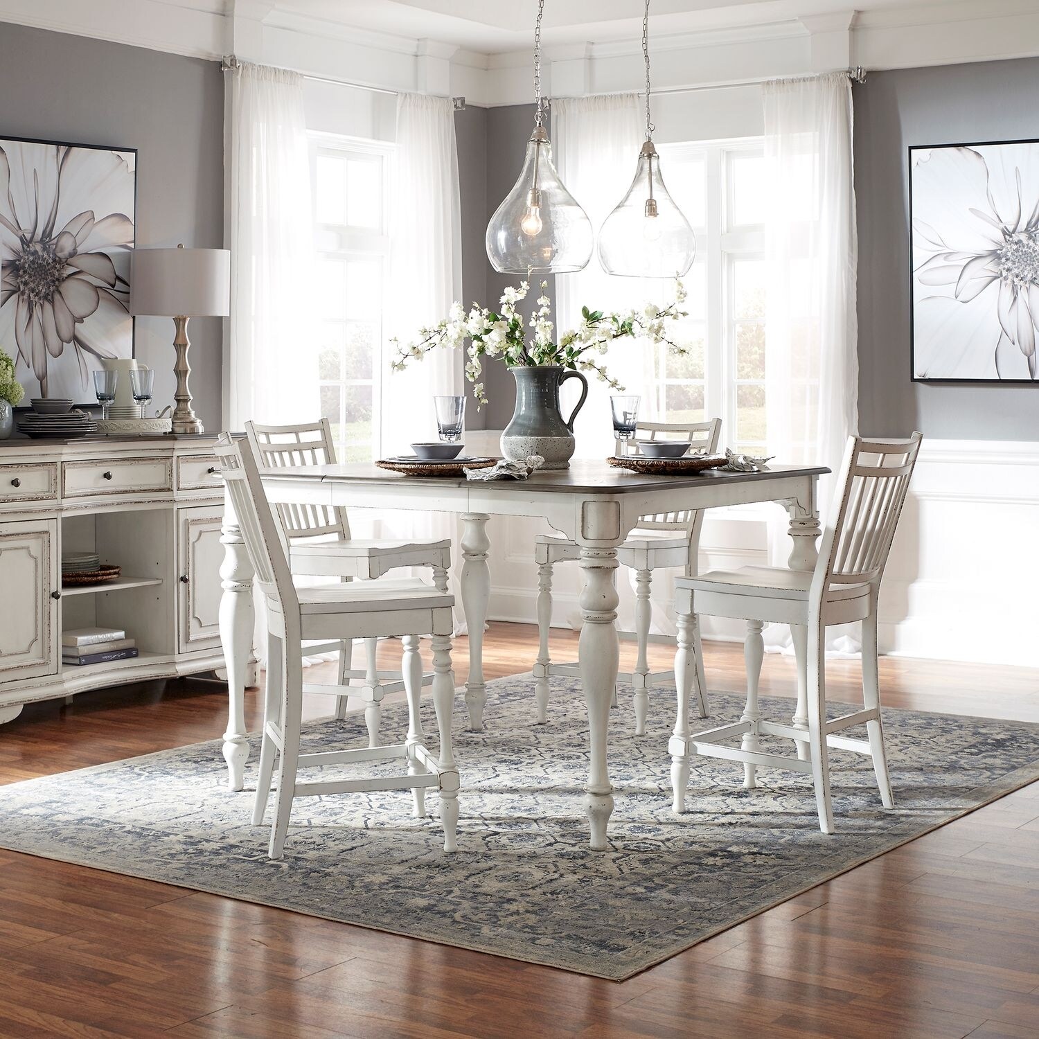 Magnolia Manor Antique White Weathered Bark Opt 5 Piece Gathering Table Set On Sale Bed Bath Beyond 28565423