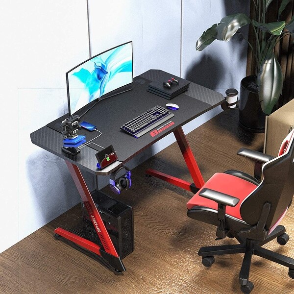 BOSSIN Ergonomic Gaming Desk Z Shaped Office PC Computer Desk Gamer Tables with Cup Holder and Headphone Hook Bed Bath Beyond 34783180