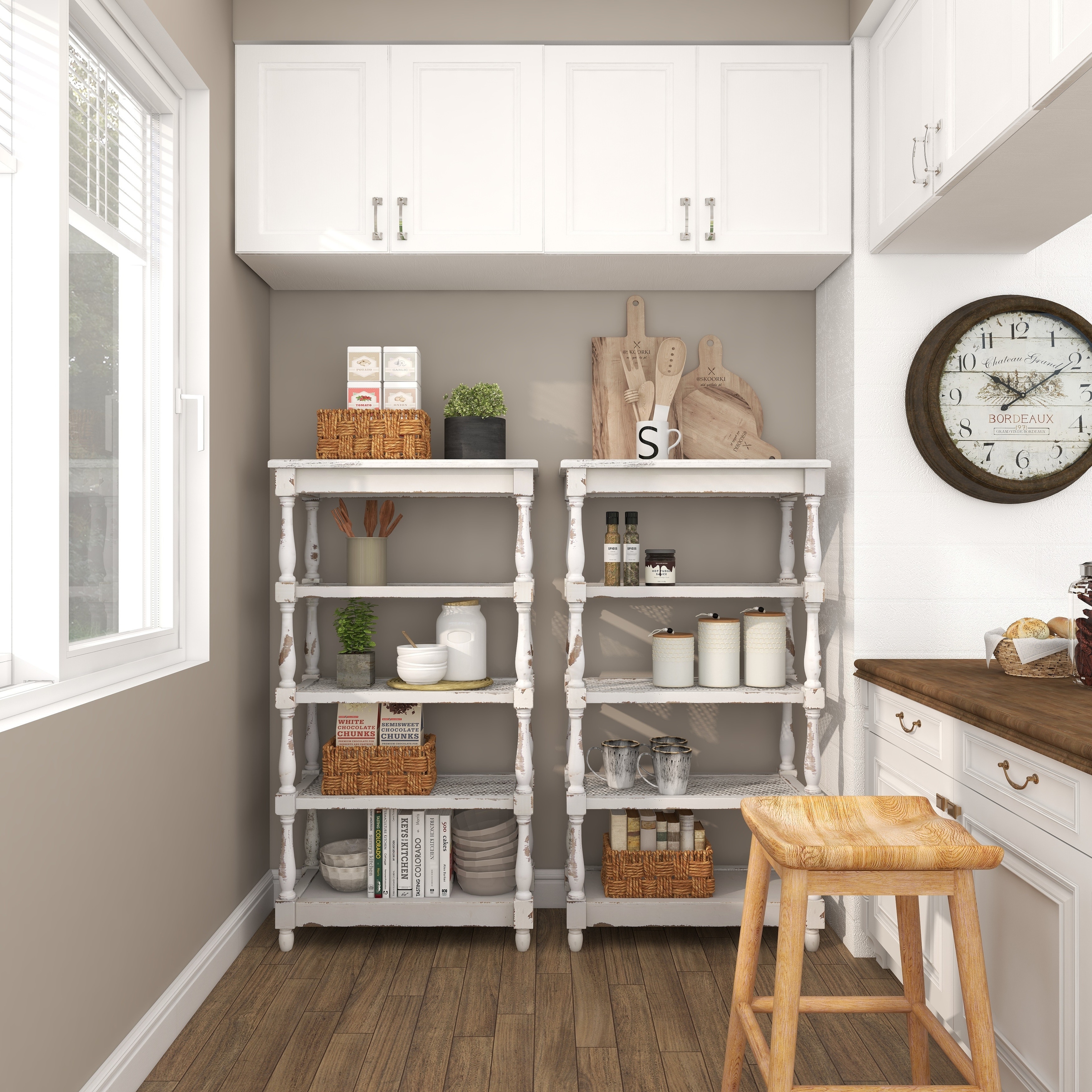Wood Distressed Open 5 Shelf Shelving Unit with Spindle Sides and Mesh White Roche River Decor 16 Wx30 Lx55 H